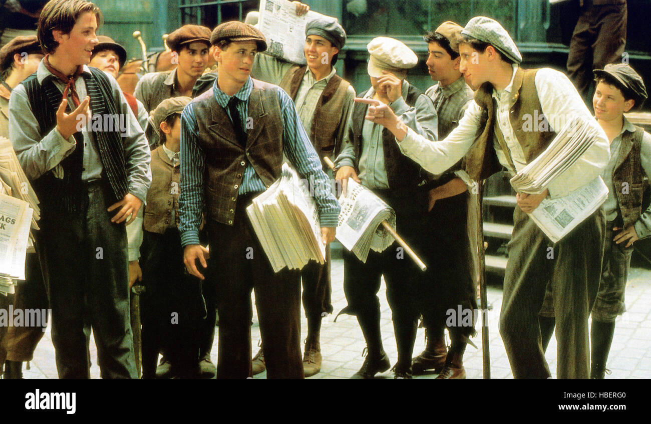 NEWSIES, front from left: Christian Bale, David Moscow, Dee Caspary ...