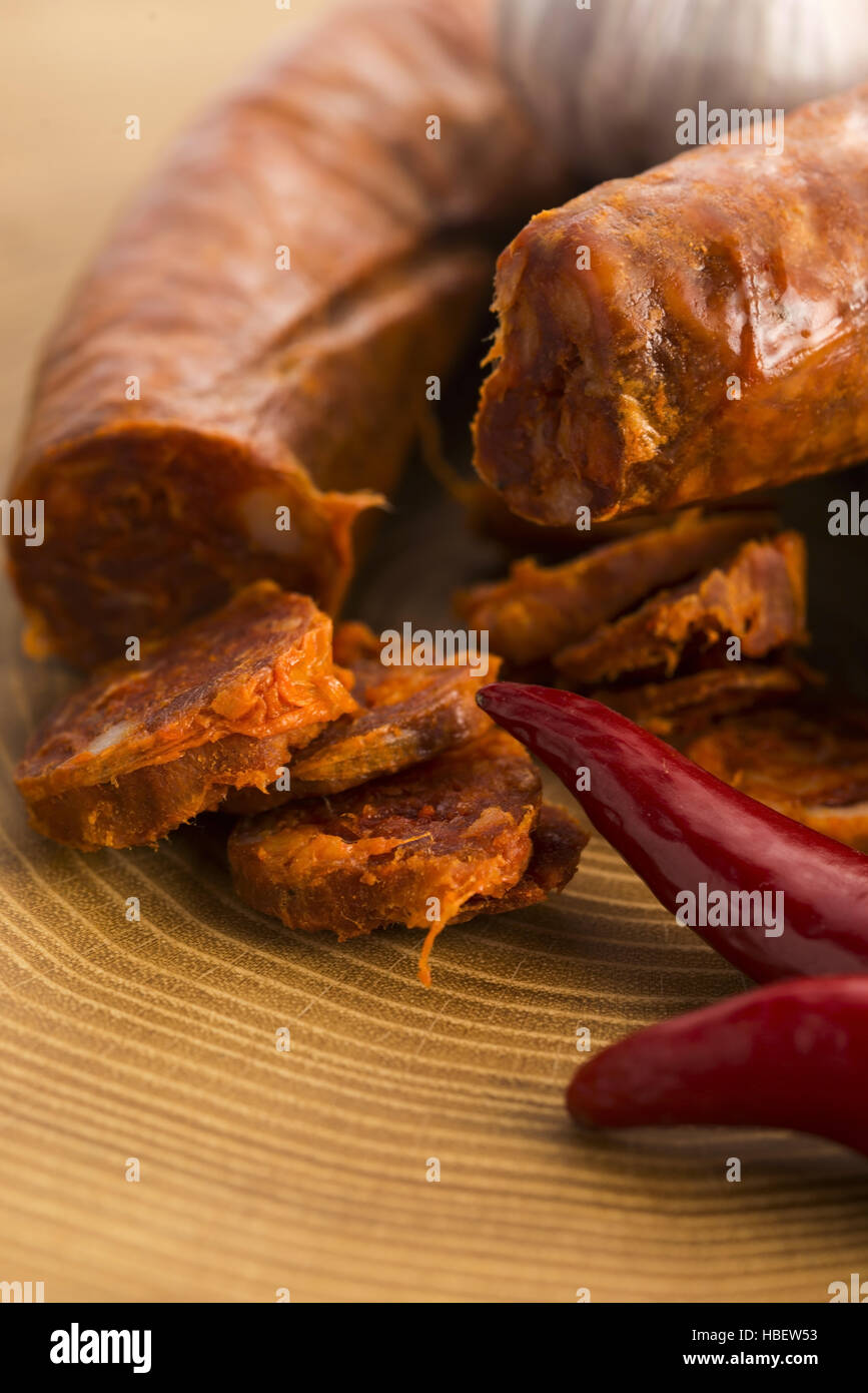 spanish traditional chorizo sausage, with fresh herbs Stock Photo - Alamy