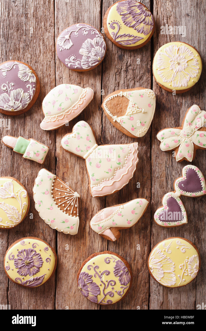 Beautiful gingerbread for the girl close-up on the table. vertical view ...