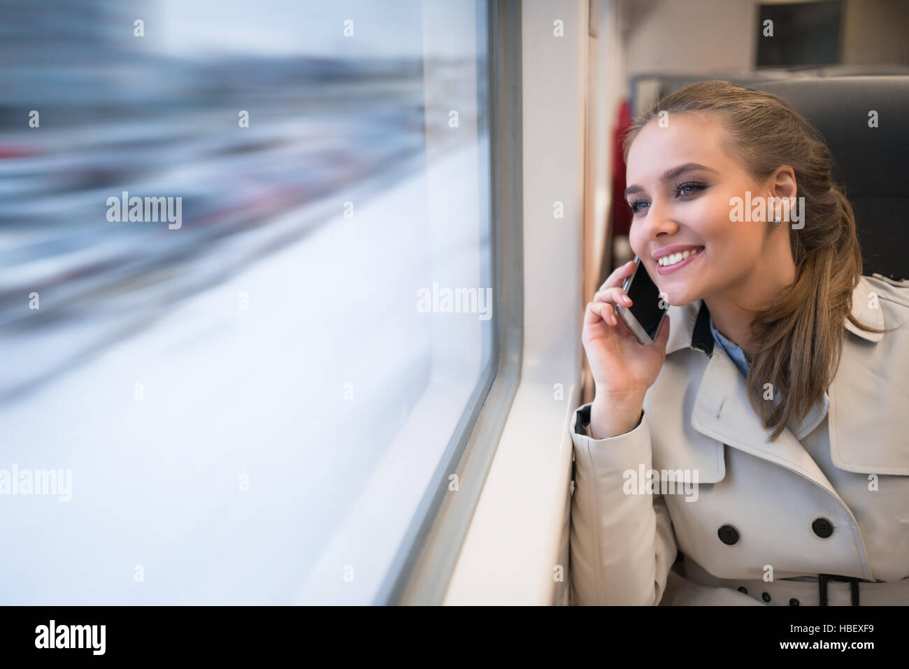Happy train commuter hi-res stock photography and images - Alamy