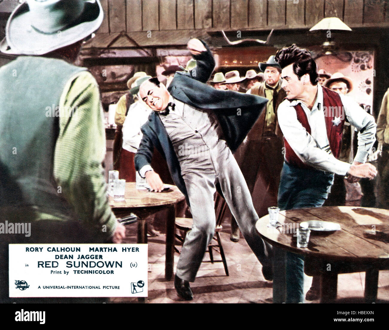 RED SUNDOWN, fighting from left: Robert Middleton, Rory Calhoun, 1956 ...
