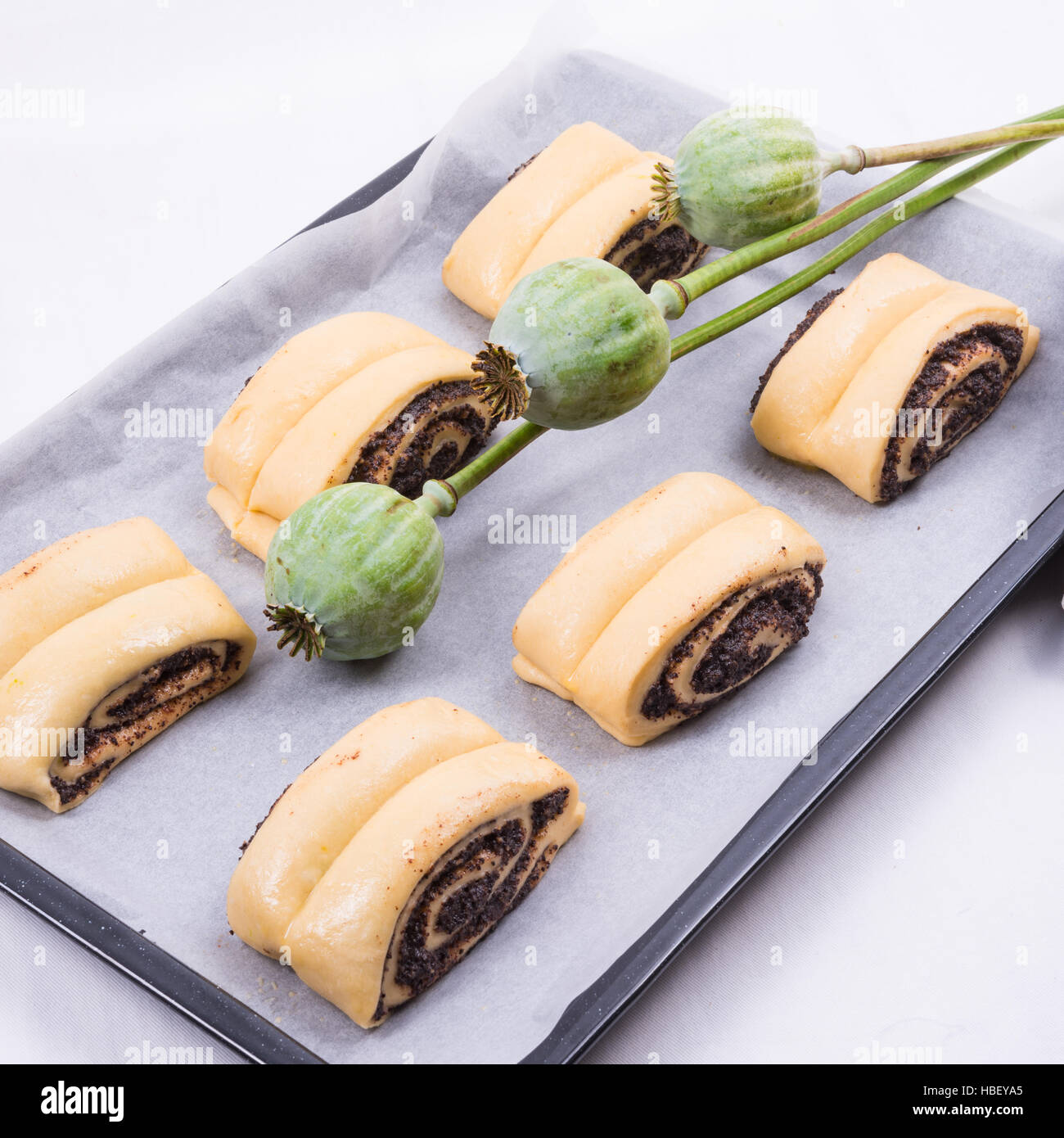 Raw Quick Poppy Seed Rolls Stock Photo - Alamy