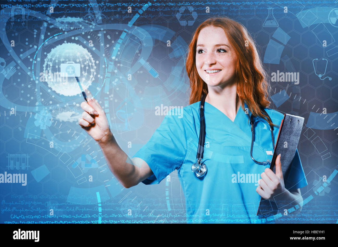 Female doctor with set of abstract elements Stock Photo - Alamy