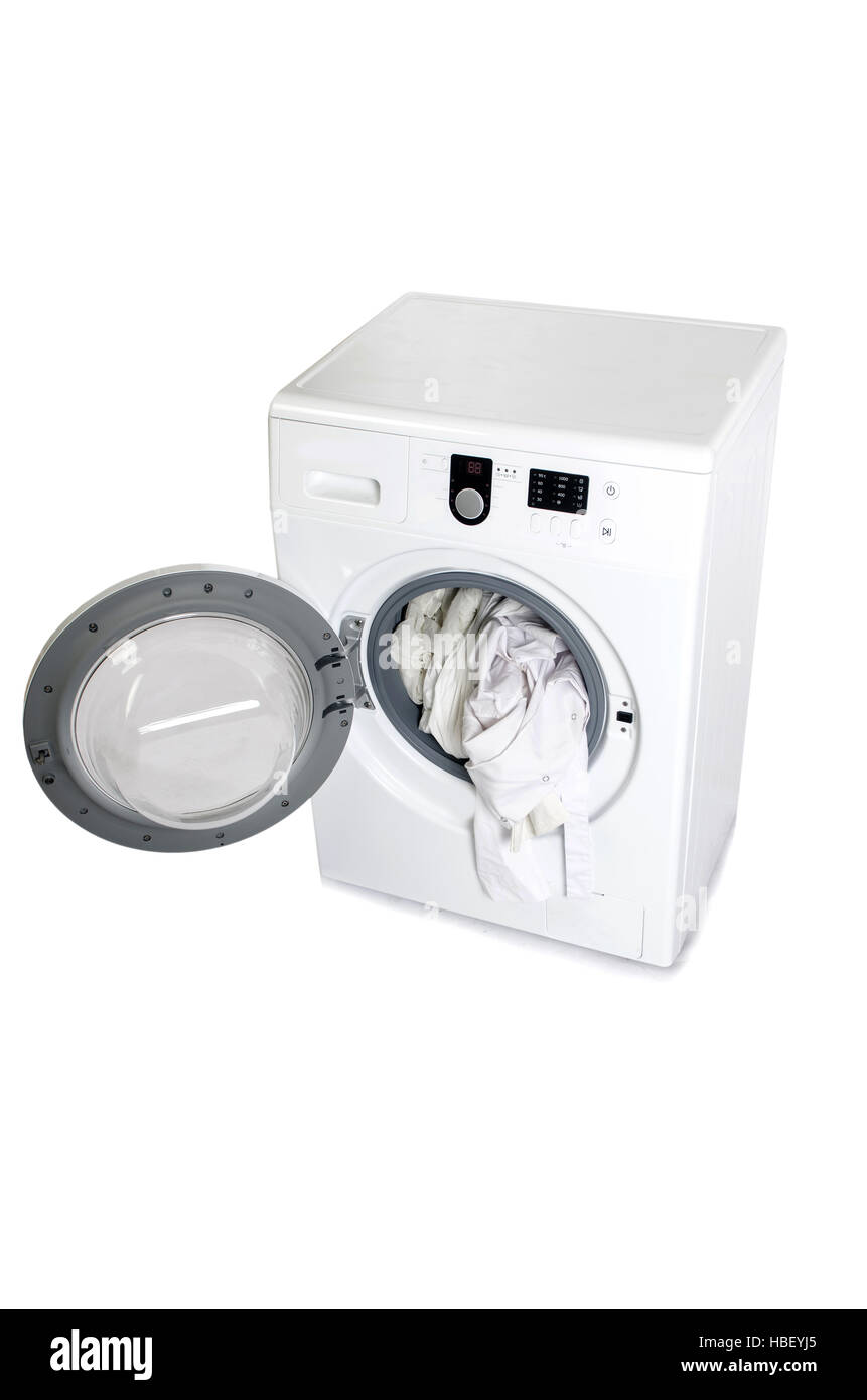 Washing machine isolated on white background Stock Photo - Alamy