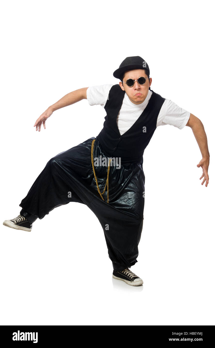 Funny young man dancing isolated on white Stock Photo - Alamy
