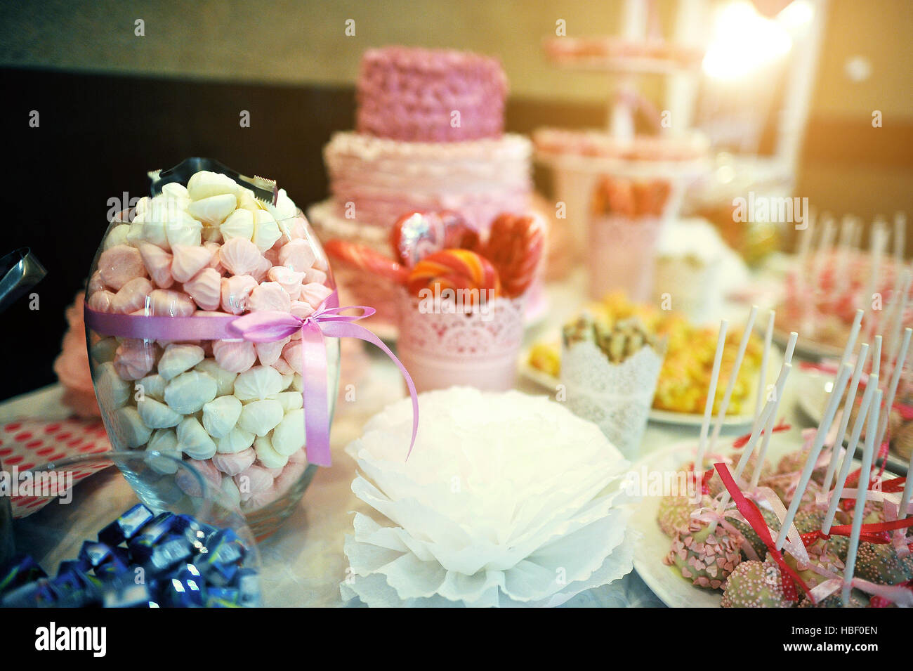 Candy bar at wedding reception Stock Photo - Alamy