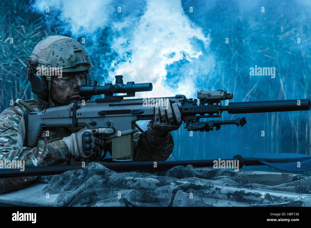 Spec ops in the military kayak Stock Photo - Alamy