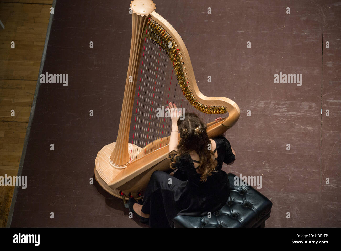 Top view of classical harp on the stage during a concert Stock Photo ...