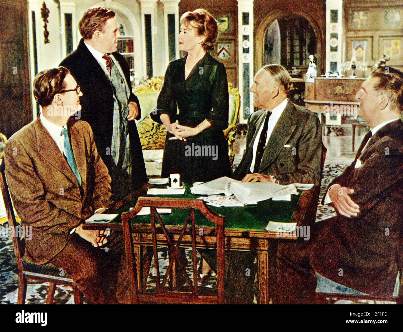 THE SPIDER'S WEB, from left: Ronald Howard, John Justin, Glynis Johns, Jack Hulbert, Basil ...