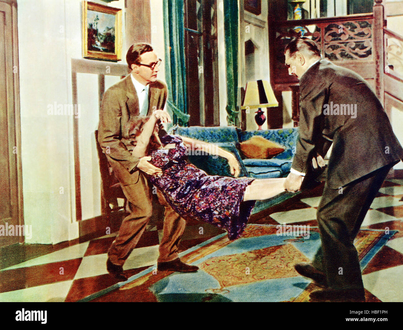 THE SPIDER'S WEB, from left: Ronald Howard, Cicely Courtneidge, Basil Dignam, 1960 Stock Photo ...