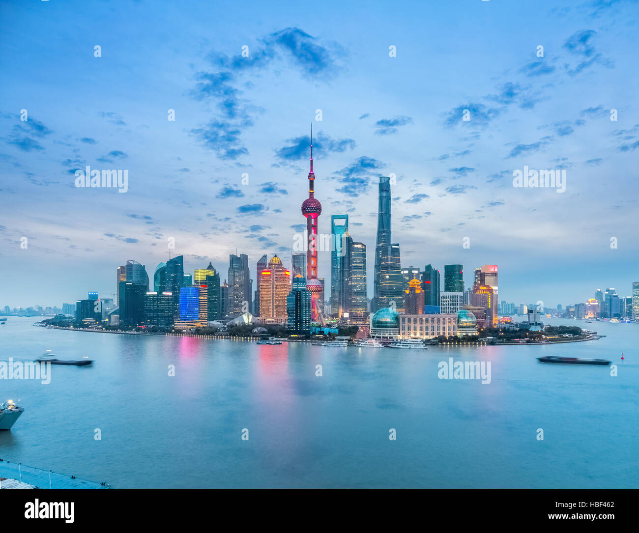 beautiful shanghai skyline in nightfall Stock Photo - Alamy