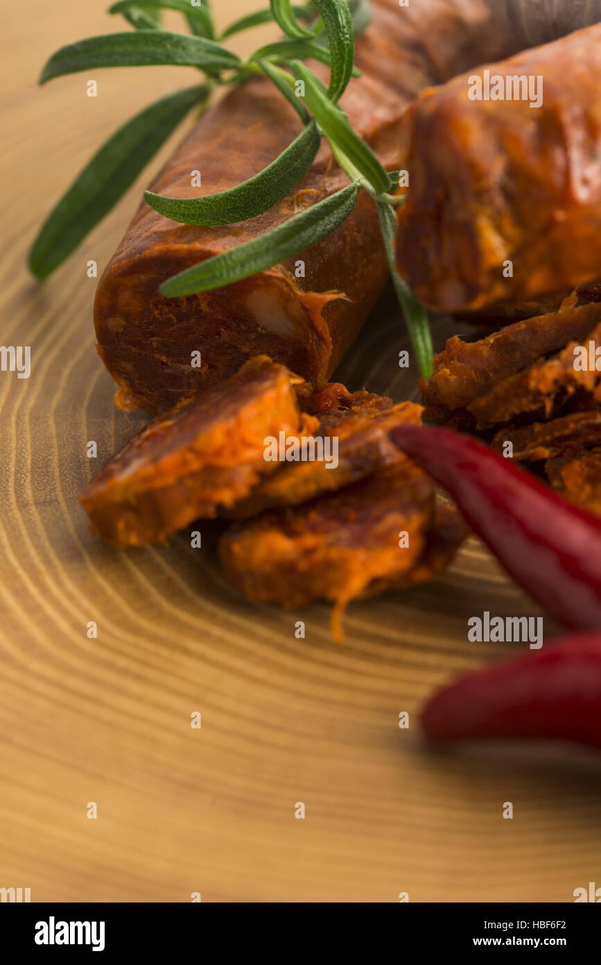spanish traditional chorizo sausage, with fresh herbs Stock Photo - Alamy