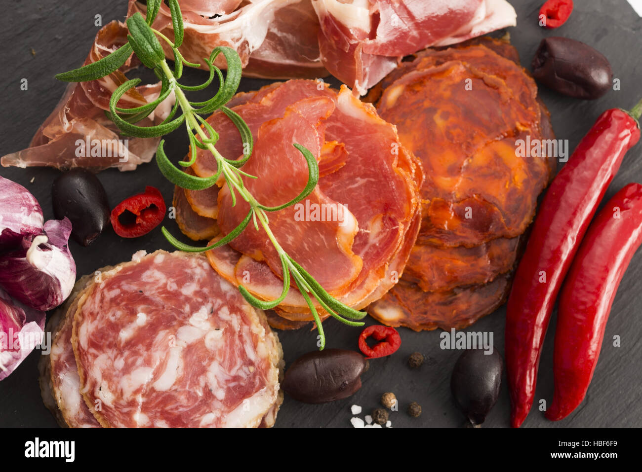 Pile different spanish embutido jamon hi-res stock photography and ...