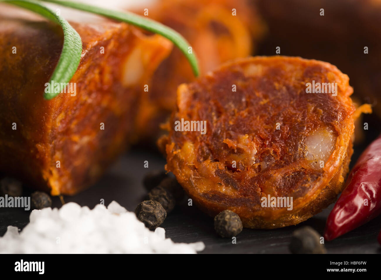 spanish traditional chorizo sausage, with fresh herbs Stock Photo - Alamy