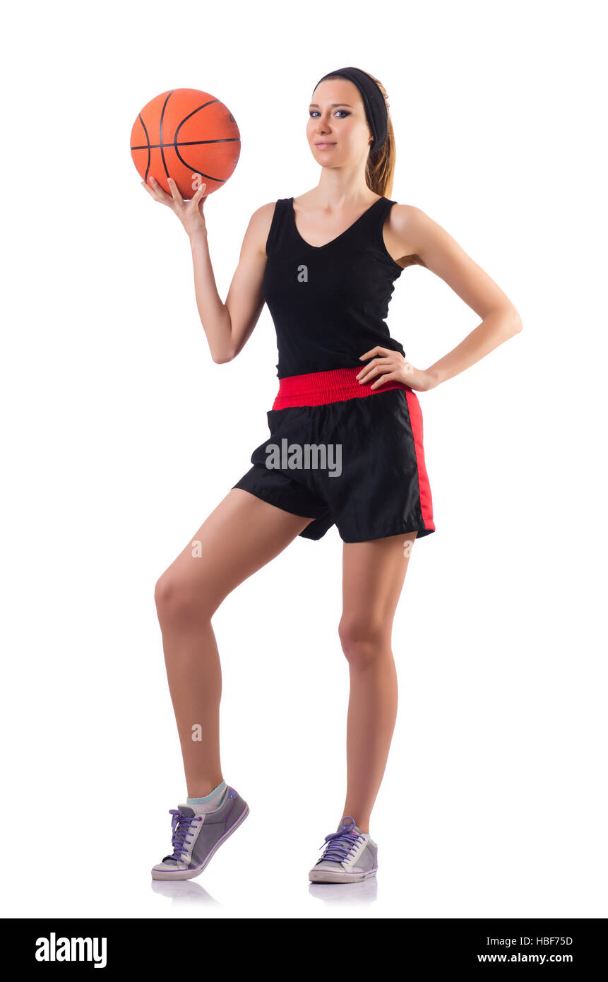 Woman playing basketball isolated on white Stock Photo - Alamy