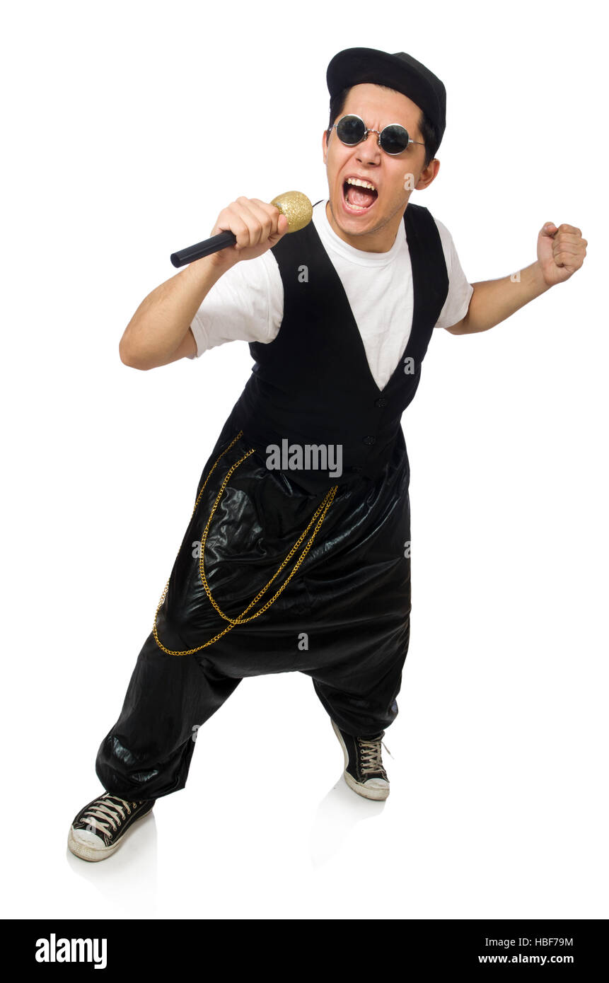 Funny young man dancing isolated on white Stock Photo - Alamy