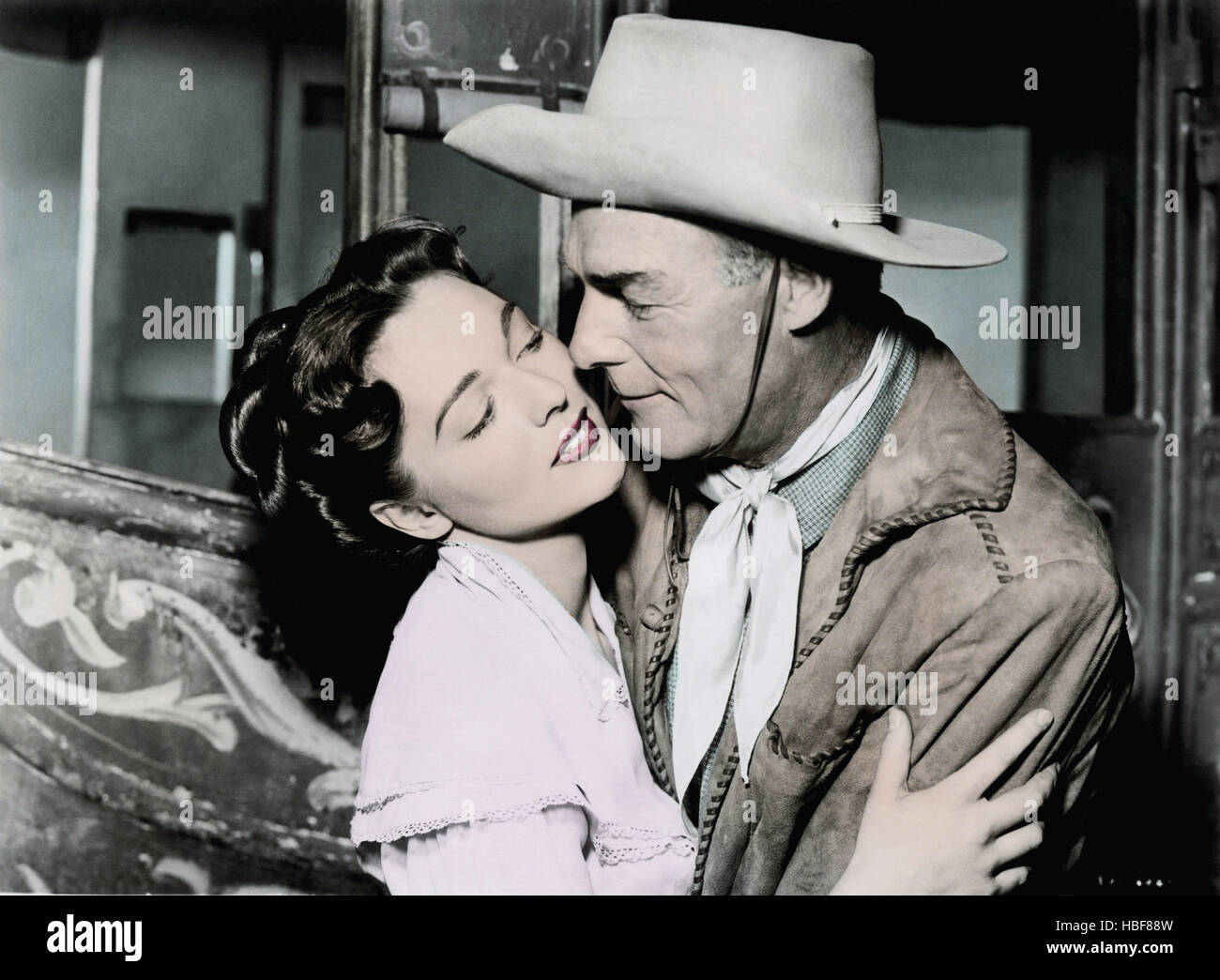 RIDING SHOTGUN, from left, Joan Weldon, Randolph Scott, 1954 Stock ...
