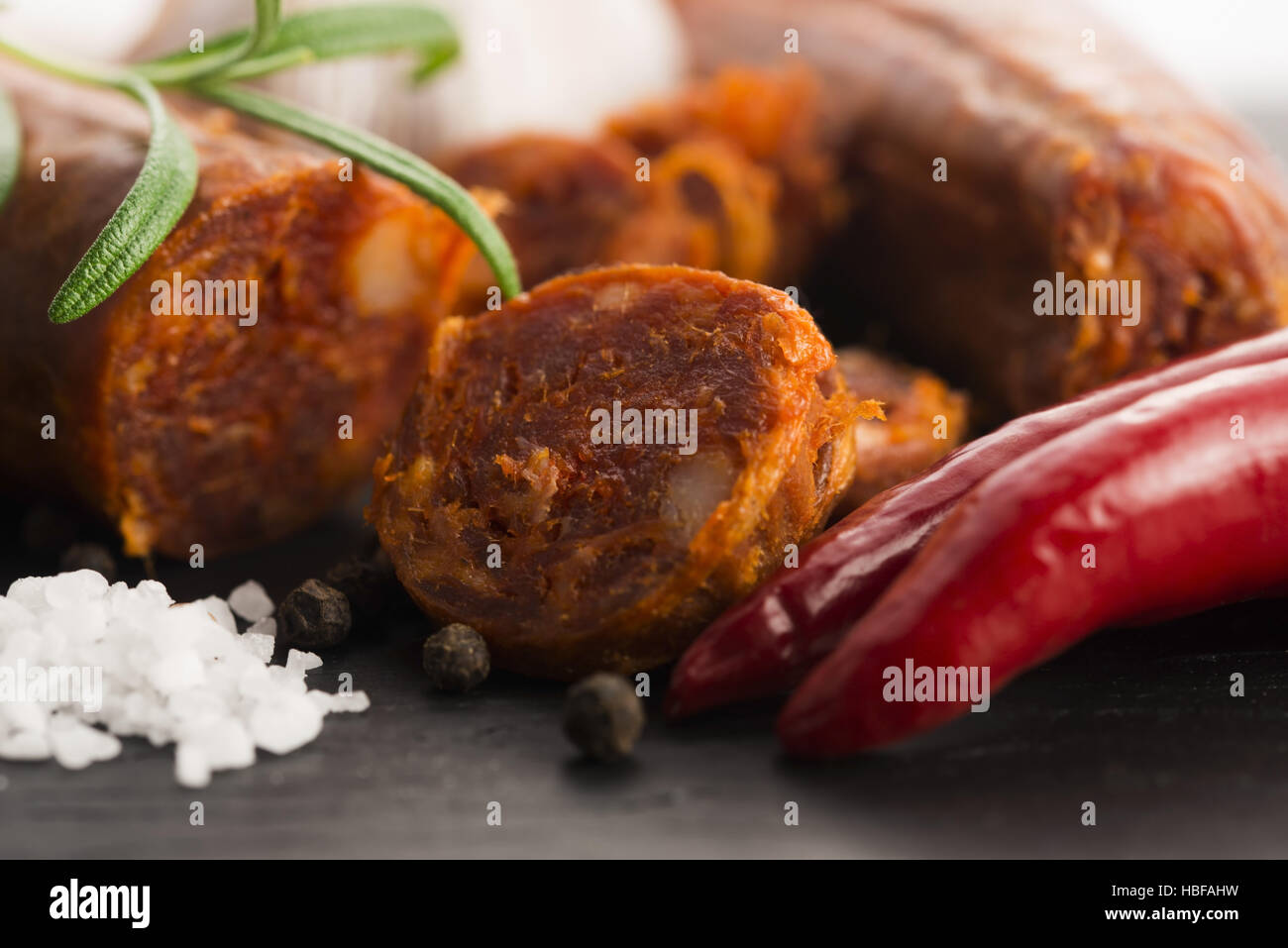 spanish traditional chorizo sausage, with fresh herbs Stock Photo - Alamy