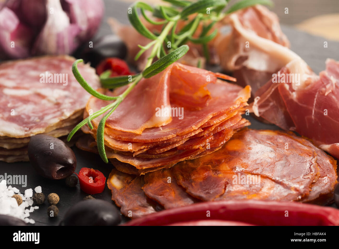 Pile different spanish embutido jamon hi-res stock photography and ...