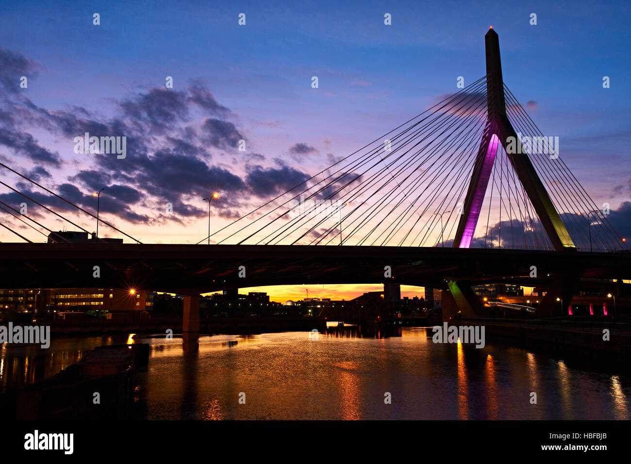 Zakim bridge at night hi-res stock photography and images - Alamy