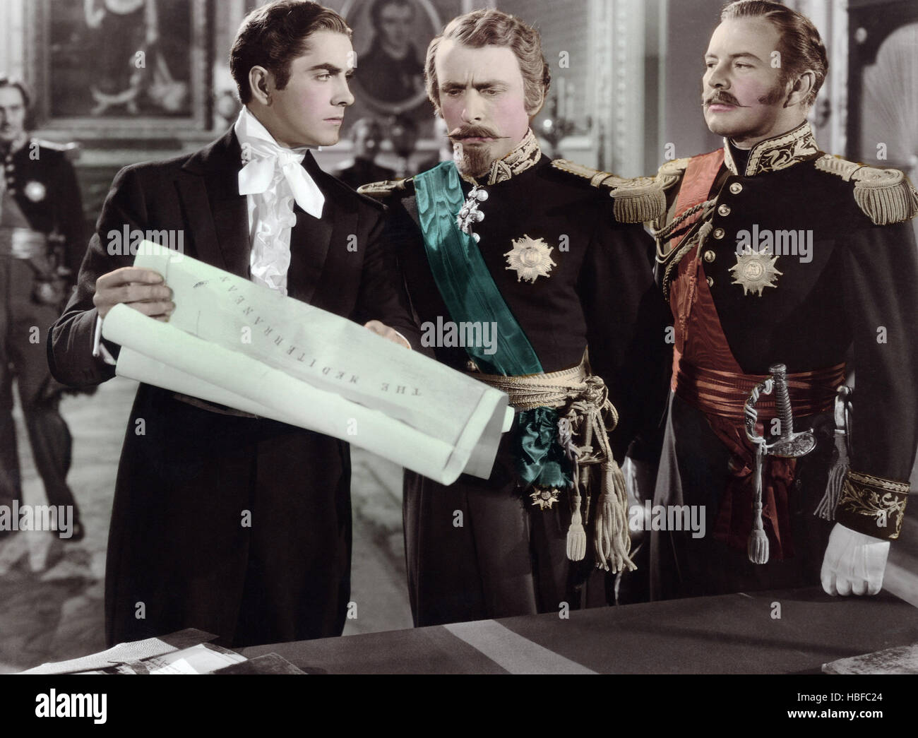 SUEZ, from left, Tyrone Power, Leon Ames, Sidney Blackmer, 1938, TM ...