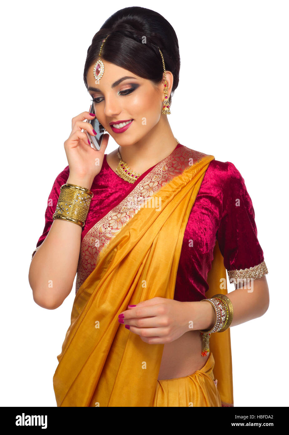 Young indian woman talking mobile phone hi-res stock photography and ...