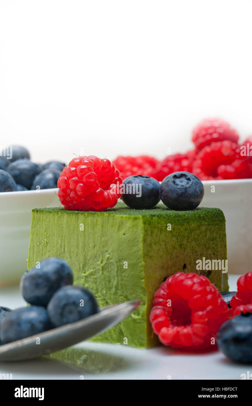 green tea matcha mousse cake with berries Stock Photo - Alamy