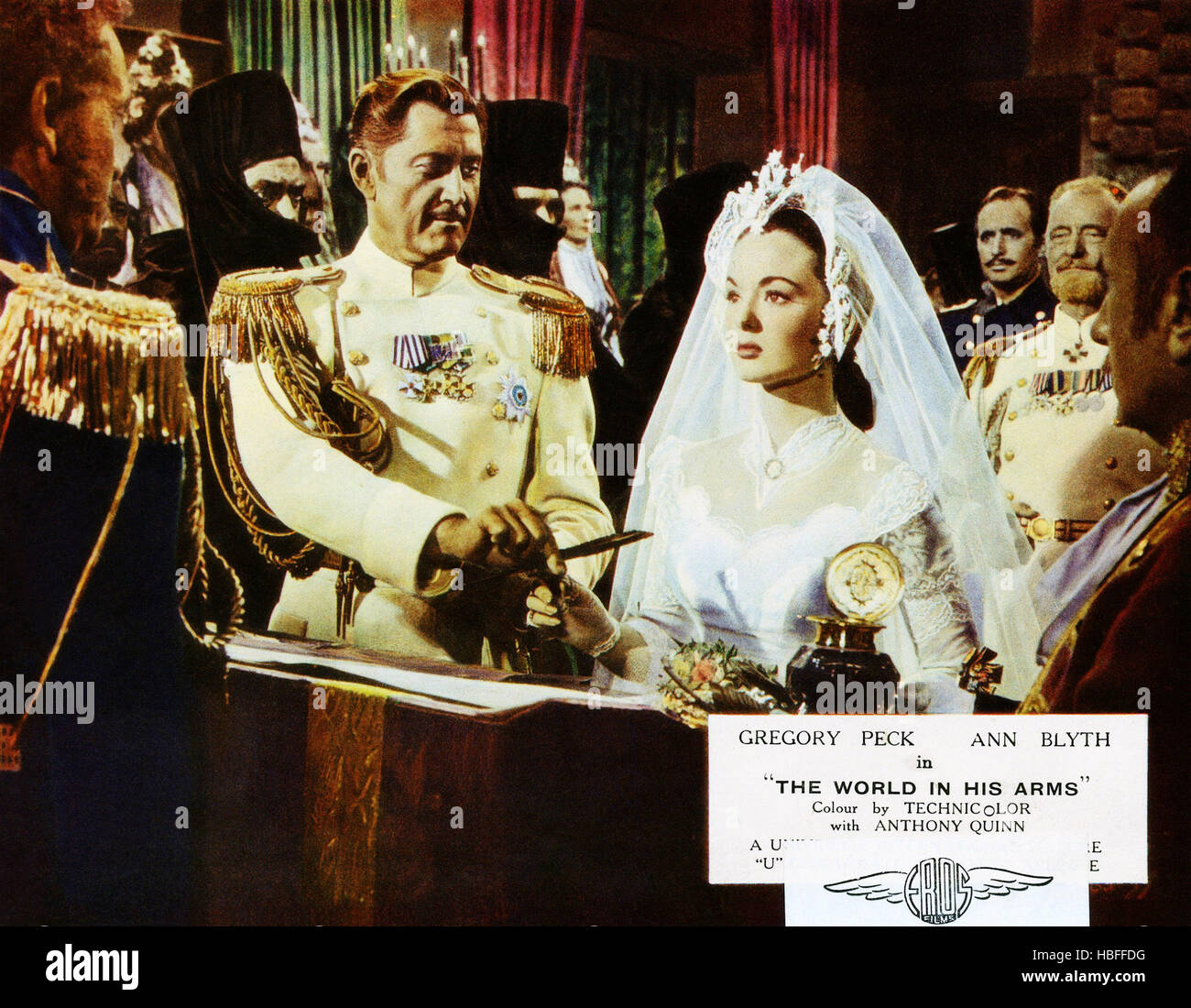 THE WORLD IN HIS ARMS, front from left: Carl Esmond, Ann Blyth, Sig ...