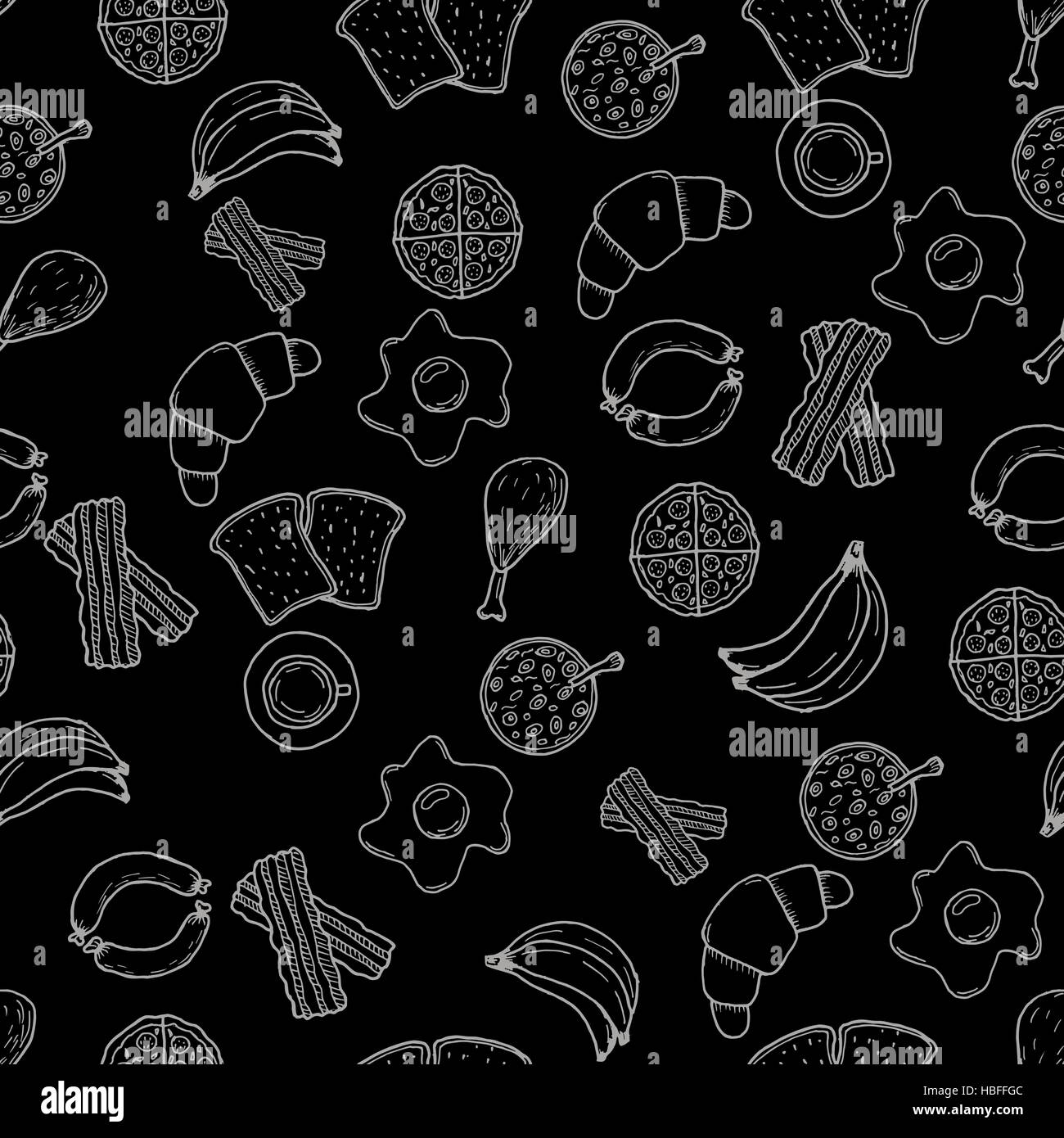Breakfest hand drawn seamless pattern over black background Stock ...