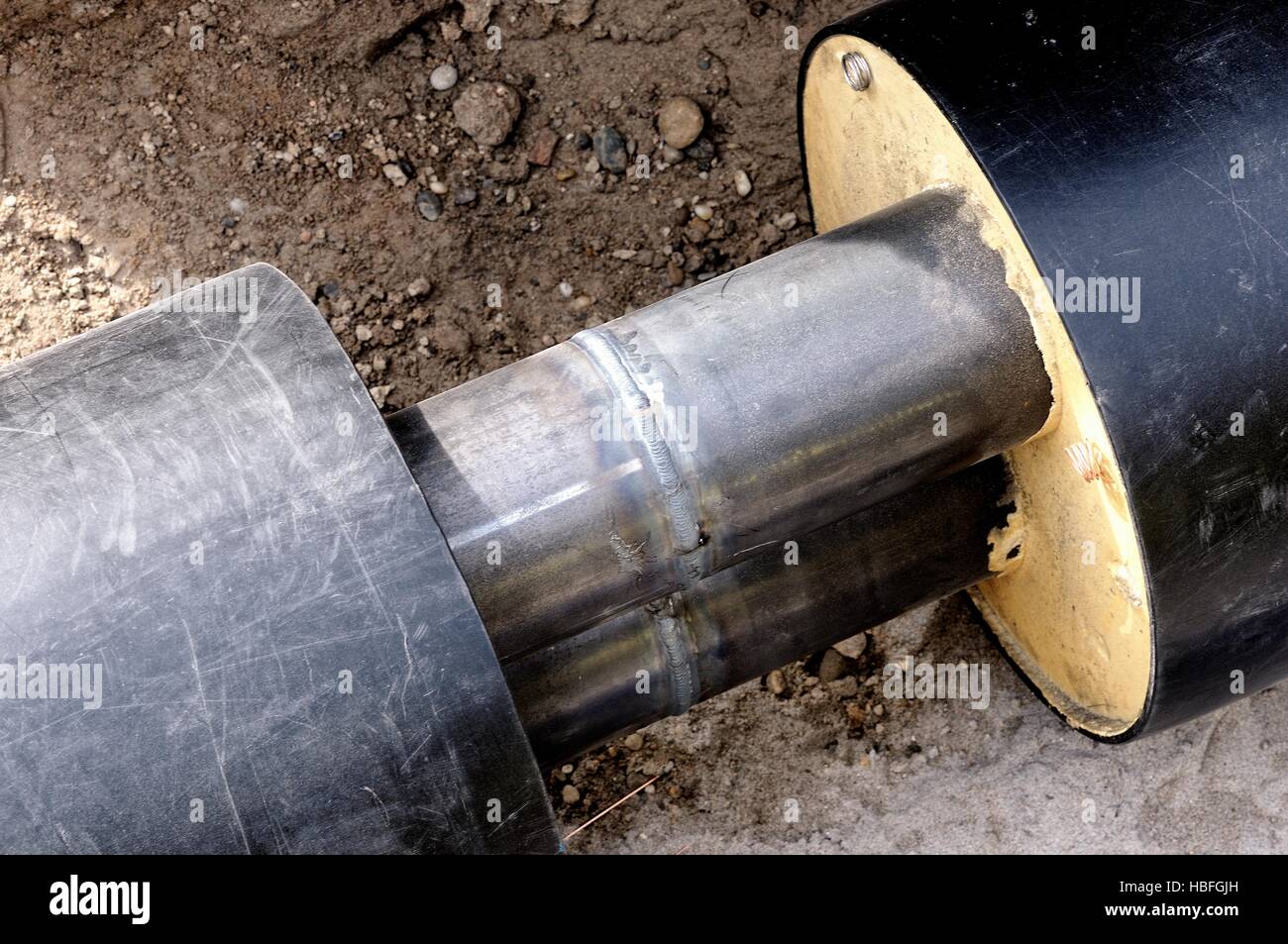 welded together district heating pipes Stock Photo - Alamy