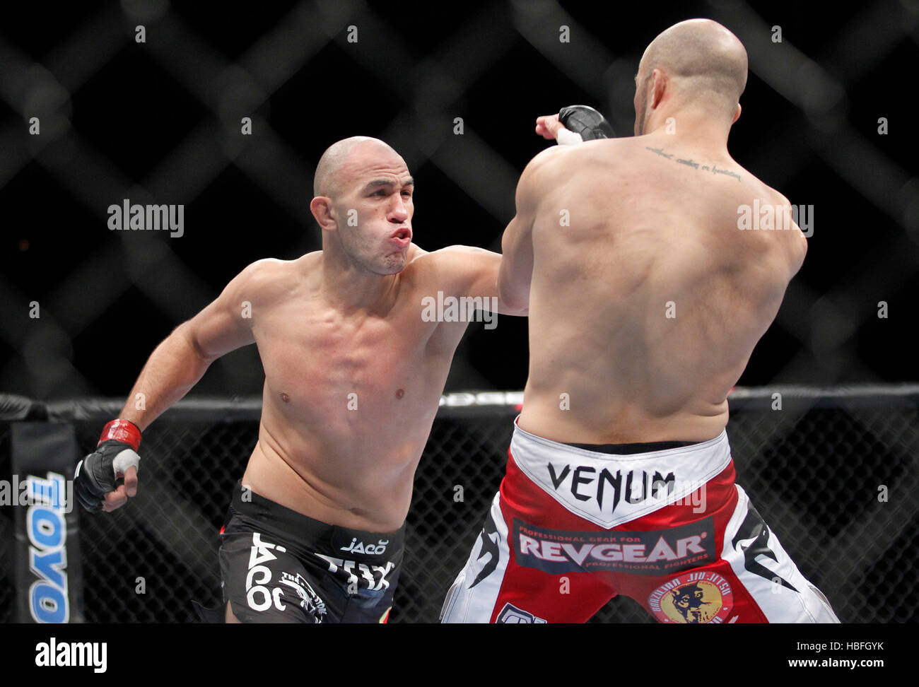 Brandon Vera, left, punches Eliot Marshall during UFC 137 at the ...