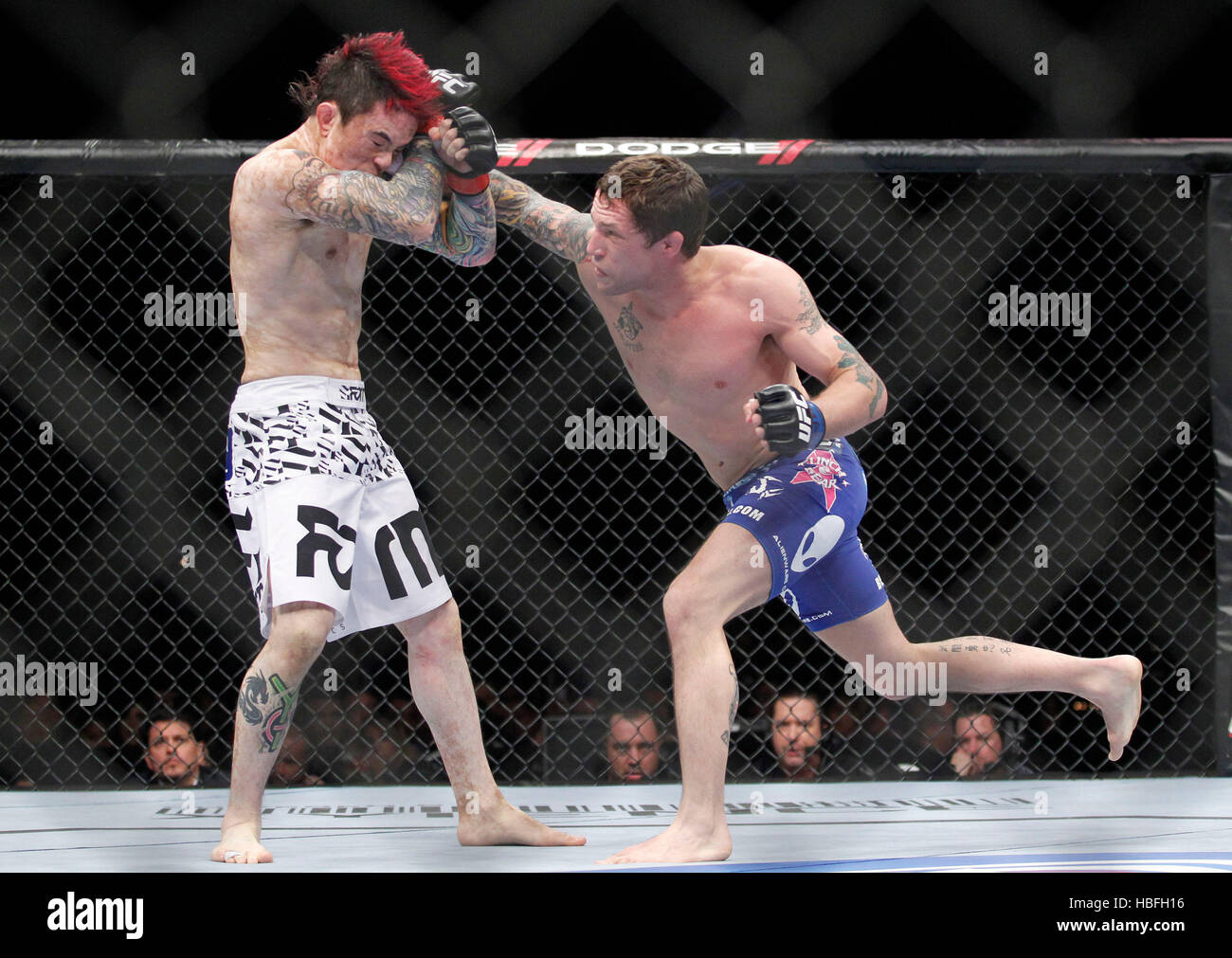 Scott Jorgensen, left, fights Jeff Curran during UFC 137 at the ...