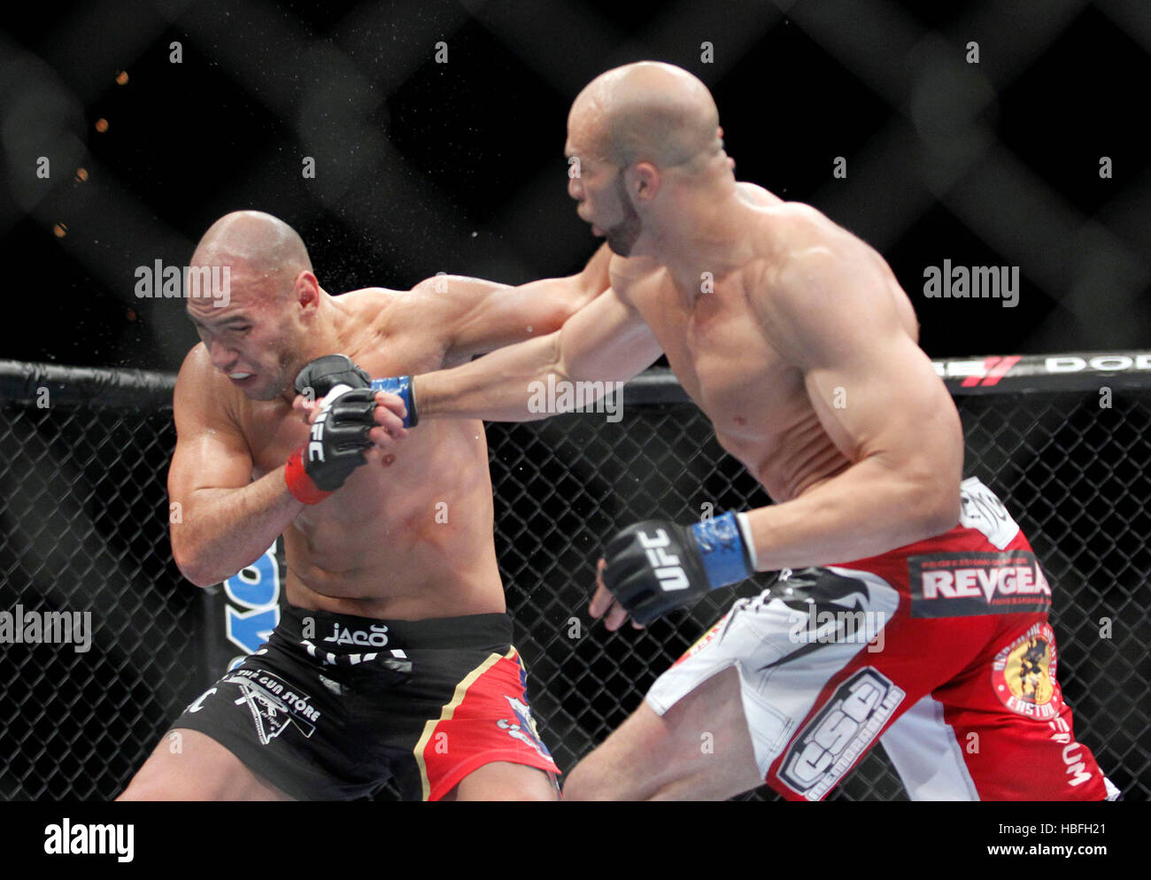 Eliot Marshall, right, punches Brandon Vera during UFC 137 at the ...