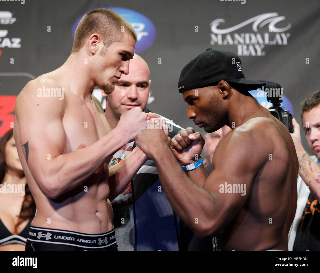 UFC fighters Dustin Jacoby, left, and Clifford Starks square-off during ...