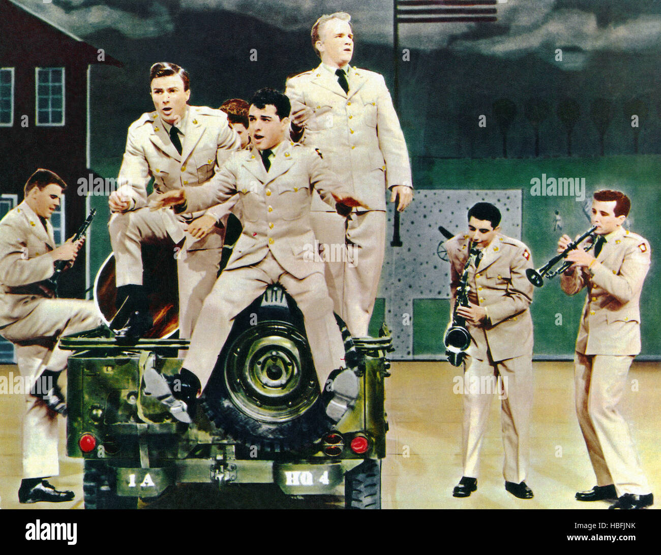 A PRIVATE'S AFFAIR, on car from left: Barry Coe, Sal Mineo, Gary Crosby ...