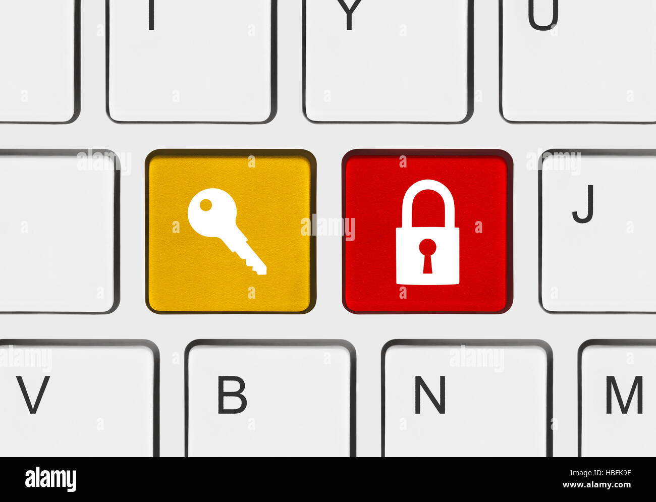 Computer keyboard with two security keys Stock Photo - Alamy