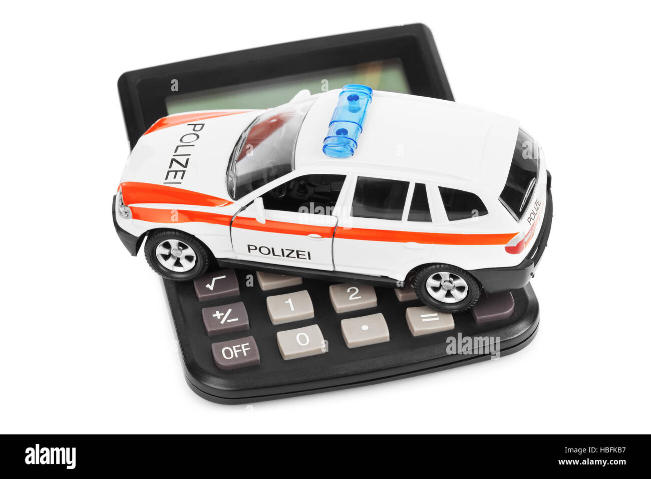 Calculator and toy police car Stock Photo - Alamy