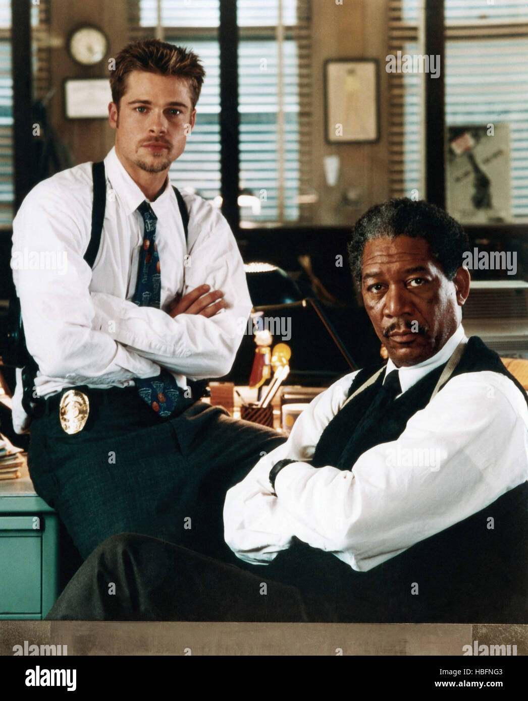 SEVEN, Brad Pitt, Morgan Freeman, 1995, (c) New Line/courtesy Everett ...