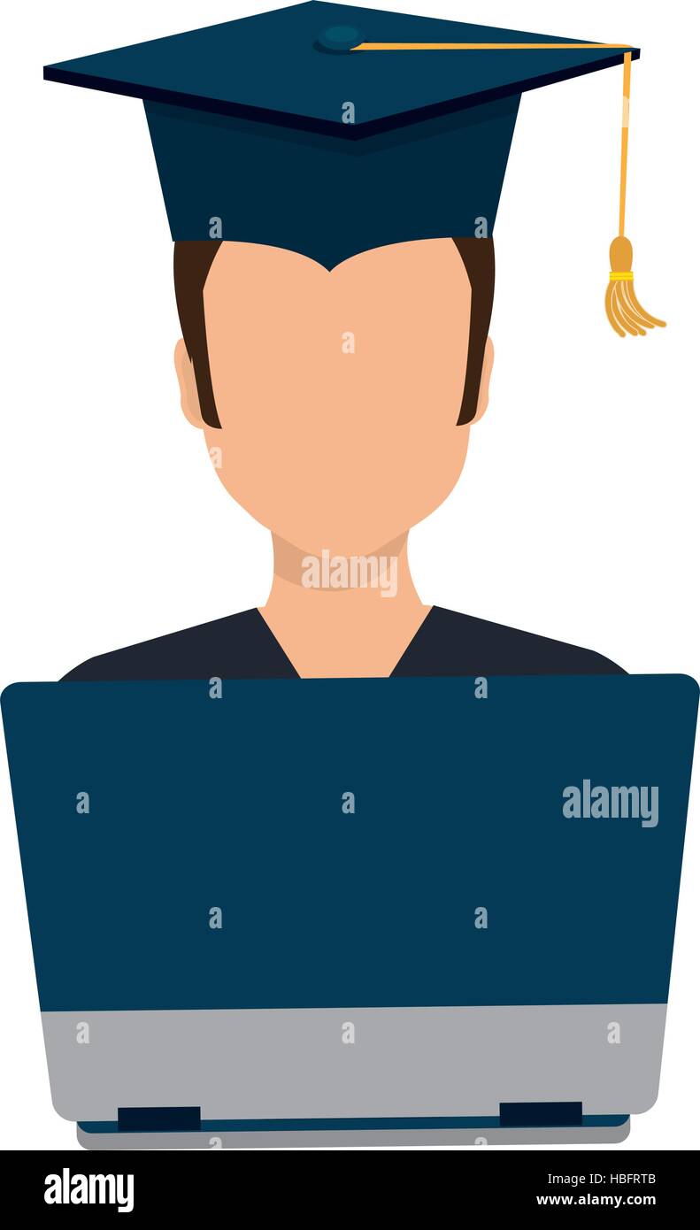 Male student graduation avatar over white background, vector ...