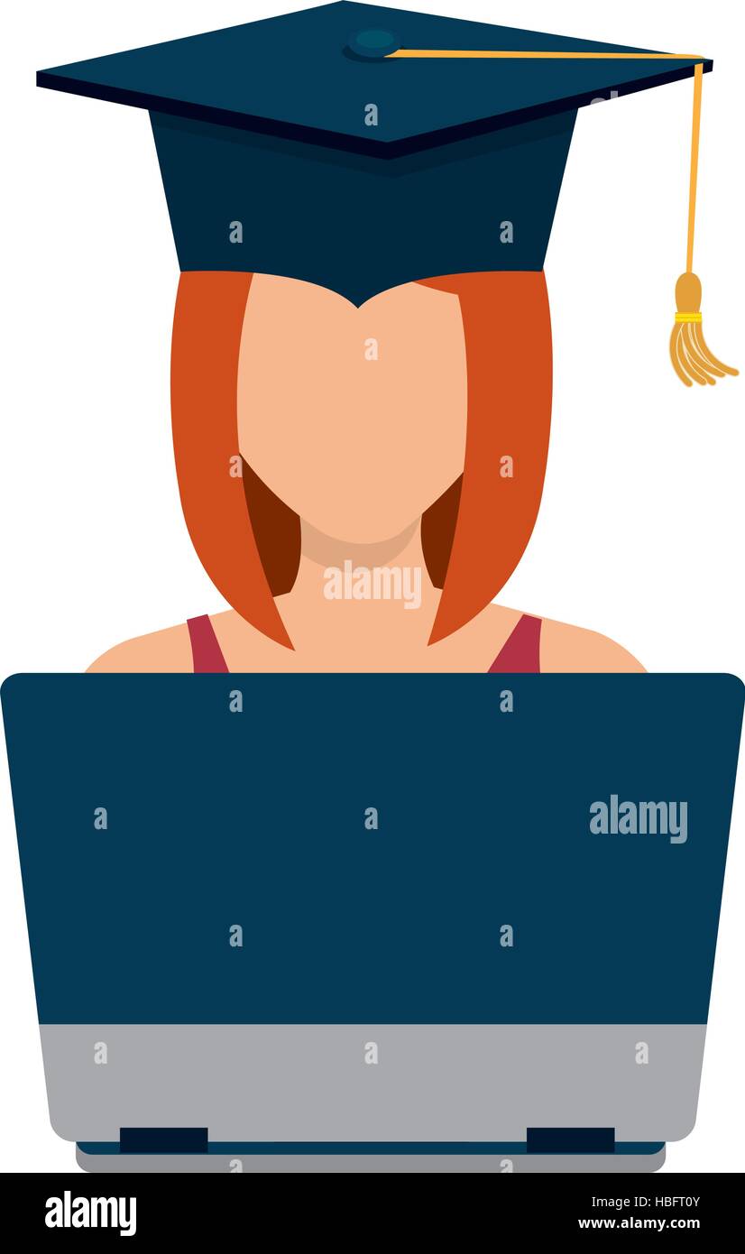 Female student graduation avatar over white background, vector ...