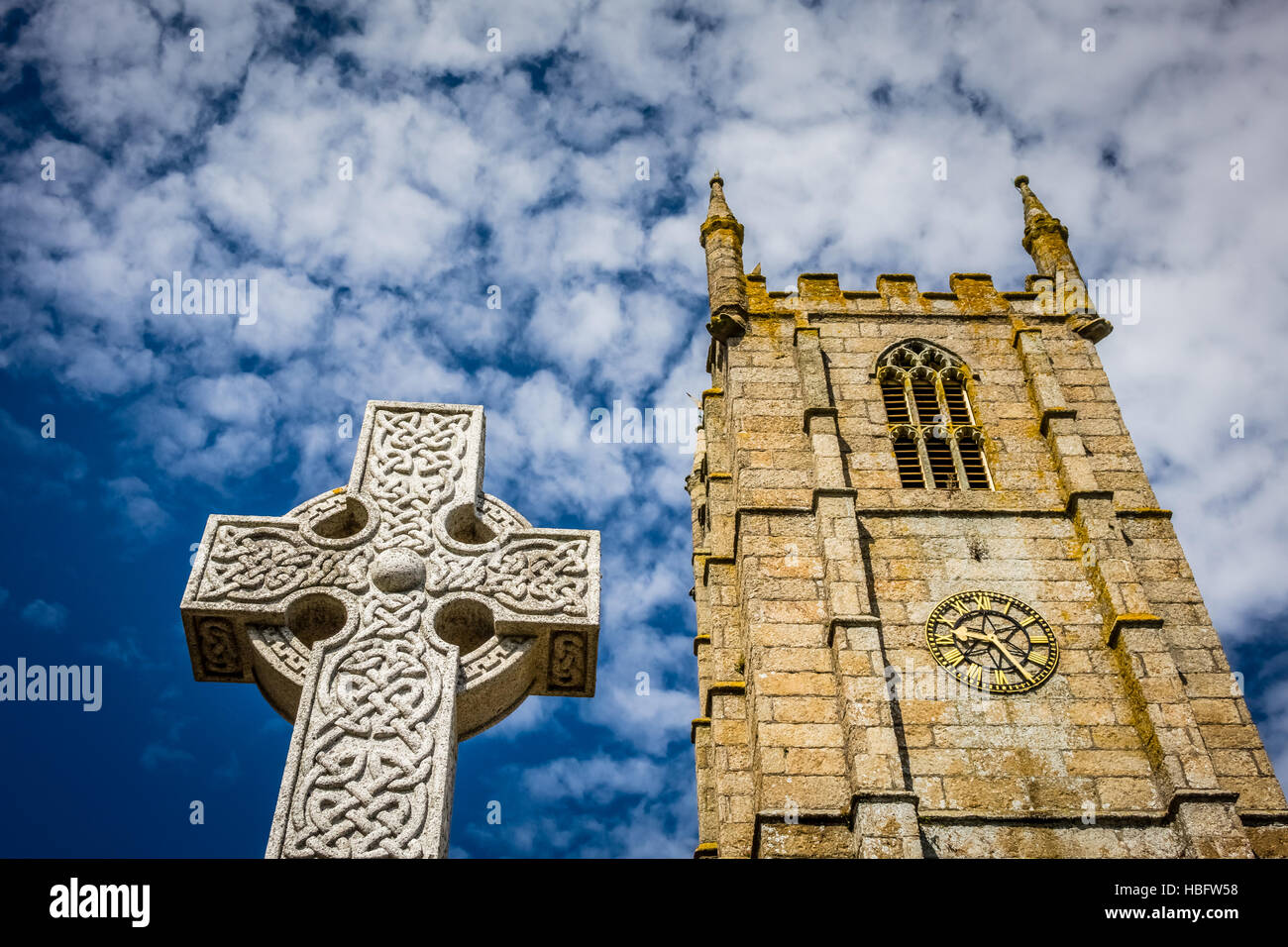 St Ives Church clock tower and cross Stock Photo - Alamy