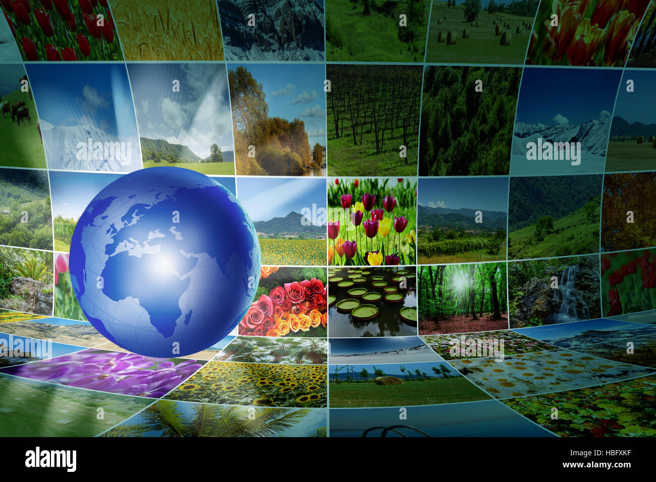 World map with many nature photos Stock Photo - Alamy
