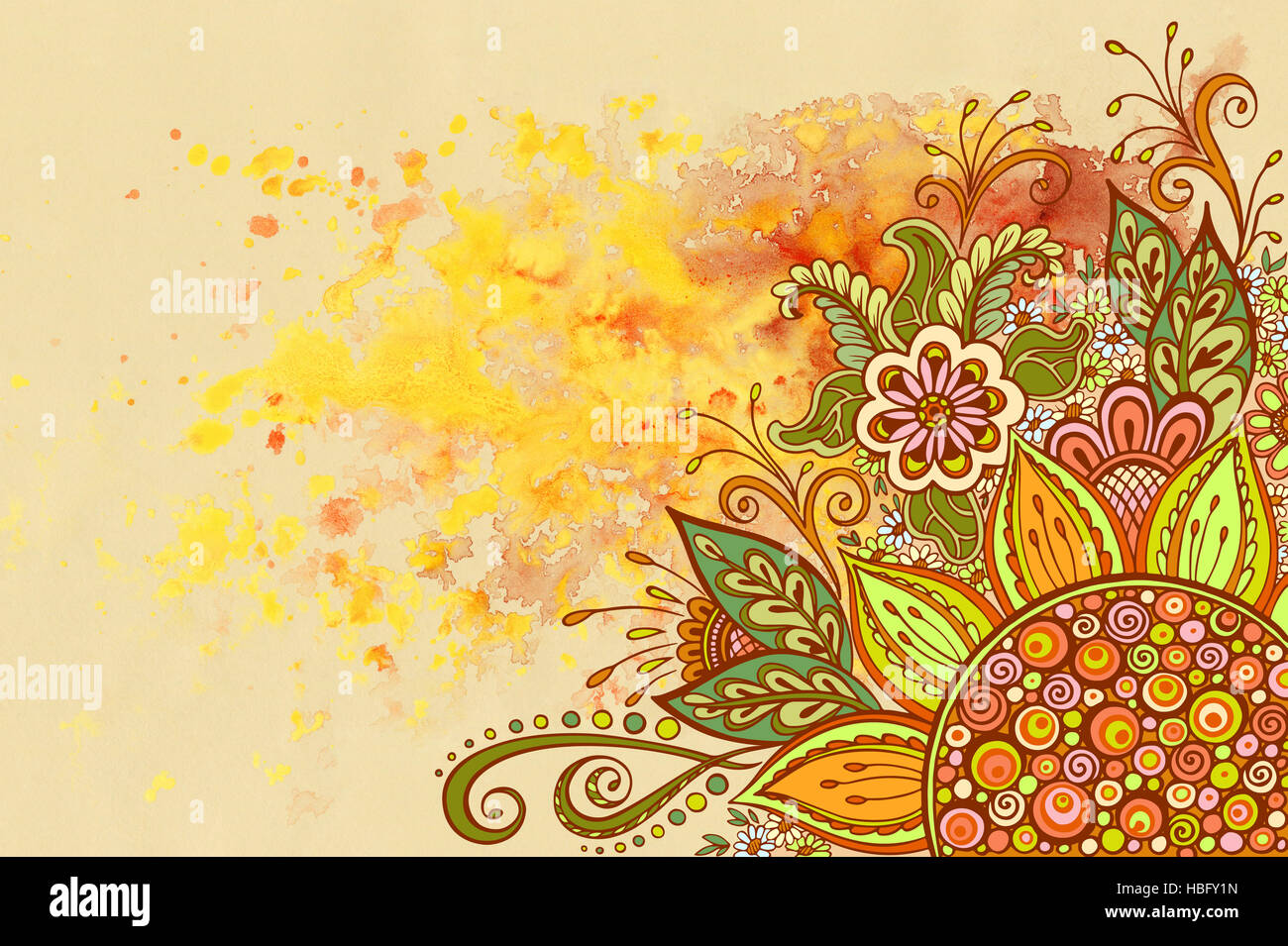 Floral Pattern on Watercolor Painting Stock Photo - Alamy