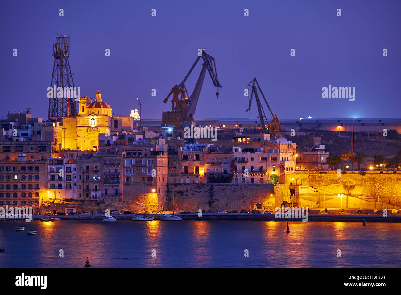 The night view of Senglea, Valletta, Malta Stock Photo - Alamy