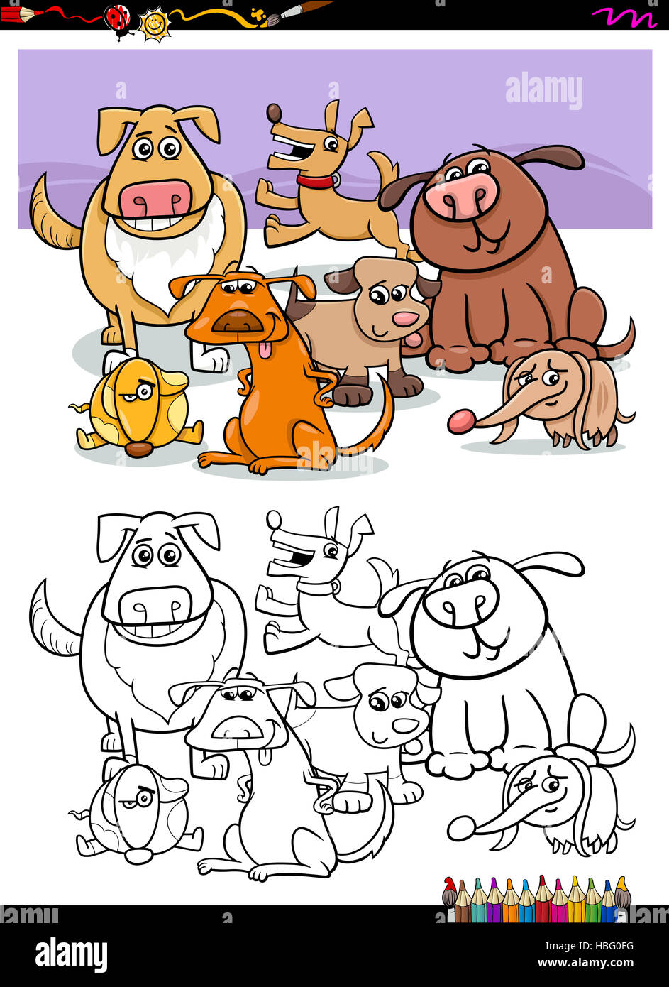 dogs group for coloring Stock Photo - Alamy