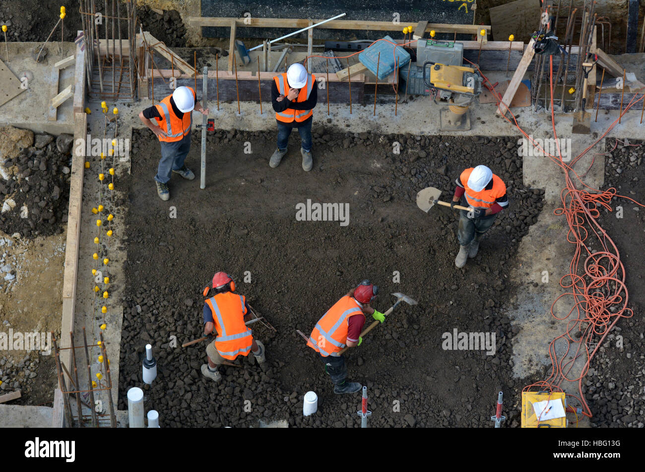 Aerial View Of Construction Workers High Resolution Stock Photography ...