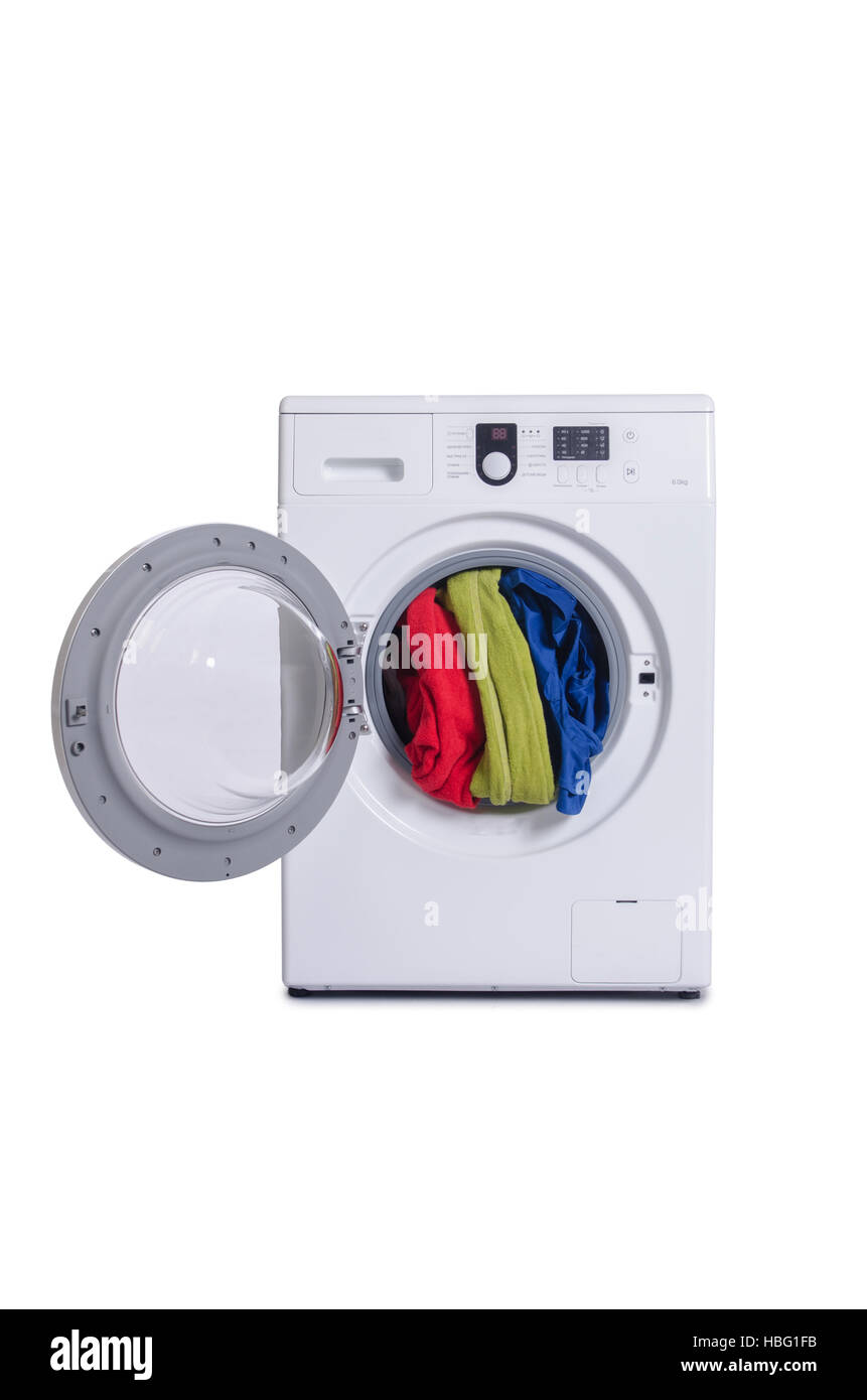 Washing machine isolated on white background Stock Photo - Alamy