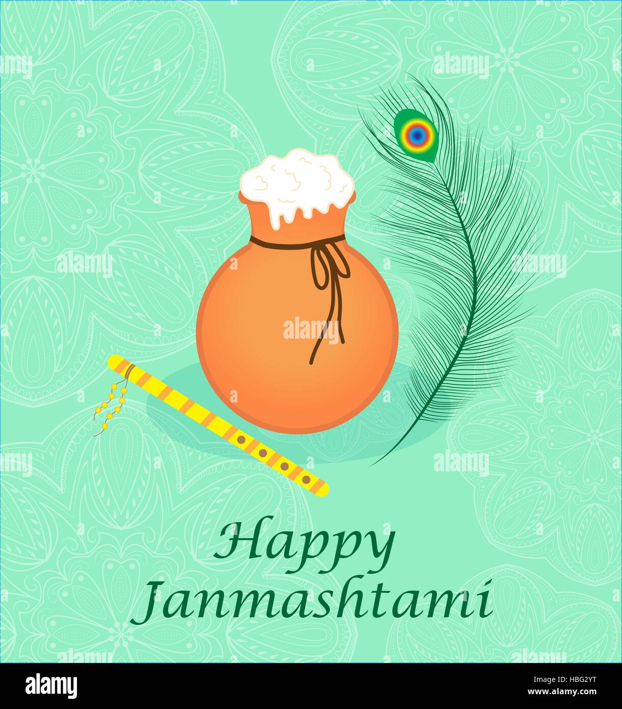 Happy janmashtami, Indian feast of the birth of Krishna. Greeting card ...