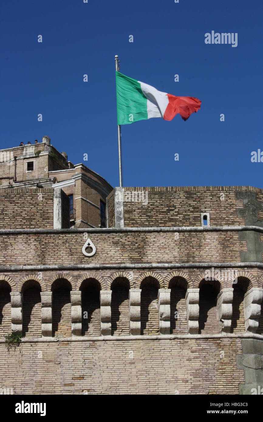 Rome, Castel Sant'Angelo with italian flag Stock Photo - Alamy