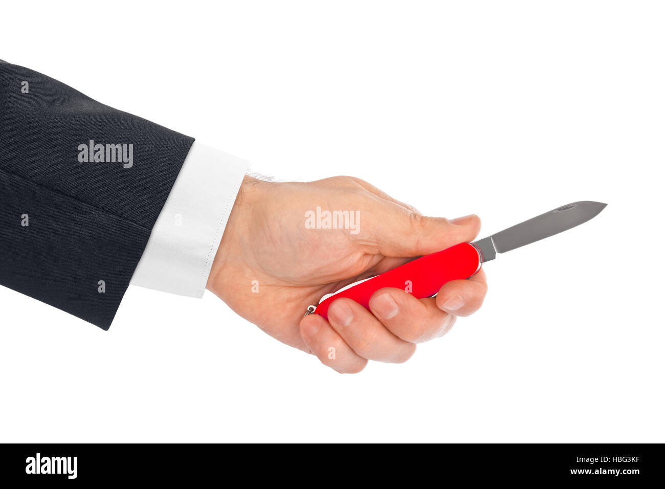 Hand with knife multitool Stock Photo - Alamy